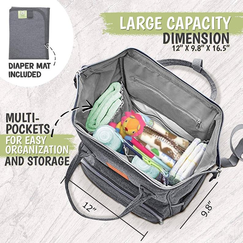 Gray Backpack Diaper Bag with Monogram - Free Shipping – Pretty ...